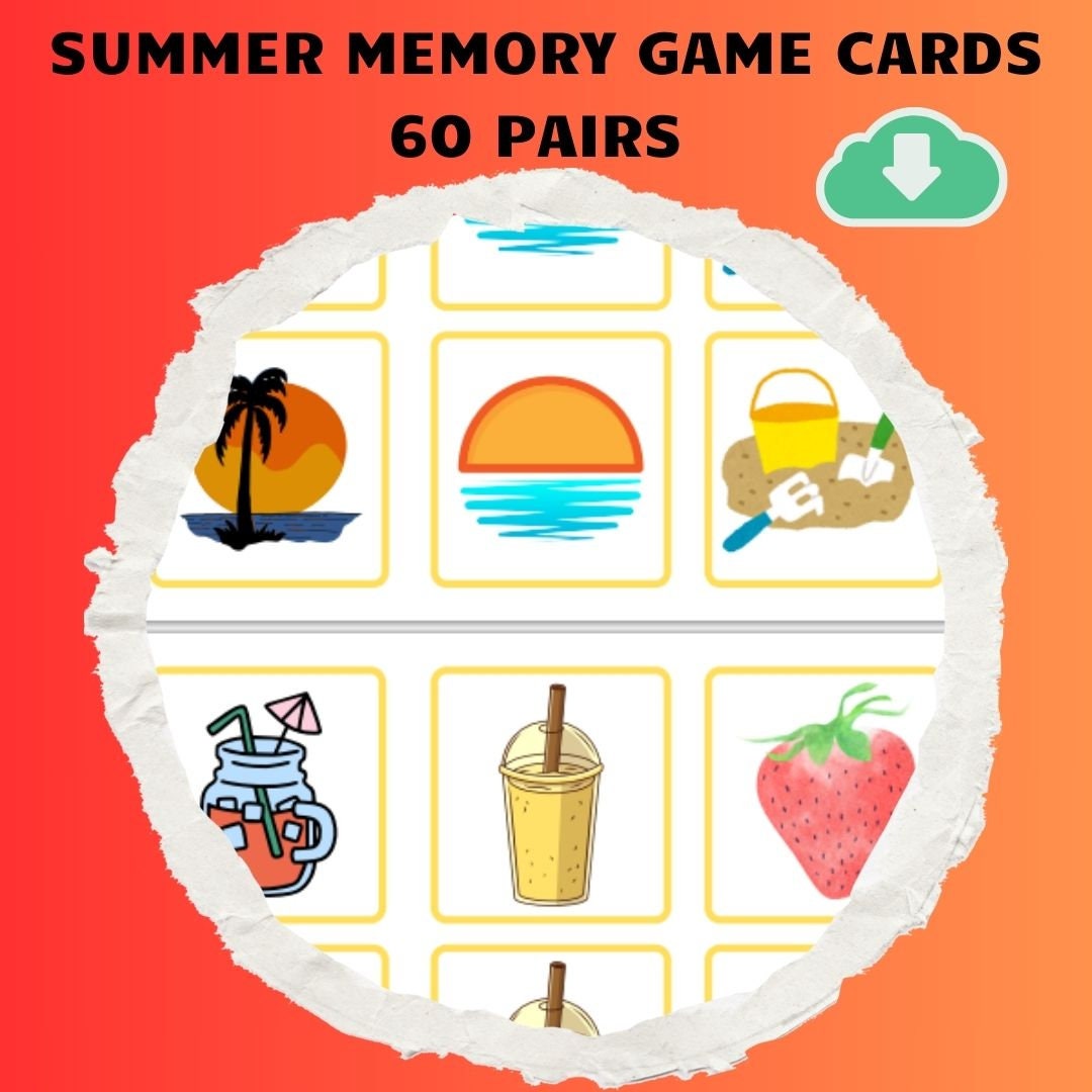 Summer Memory Game Cards for Quality Family Time, Memo Cards 60 Pairs ...