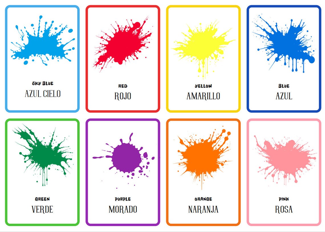 12 Bilingual Spanish English Color Flashcards, Colors in Spanish ...