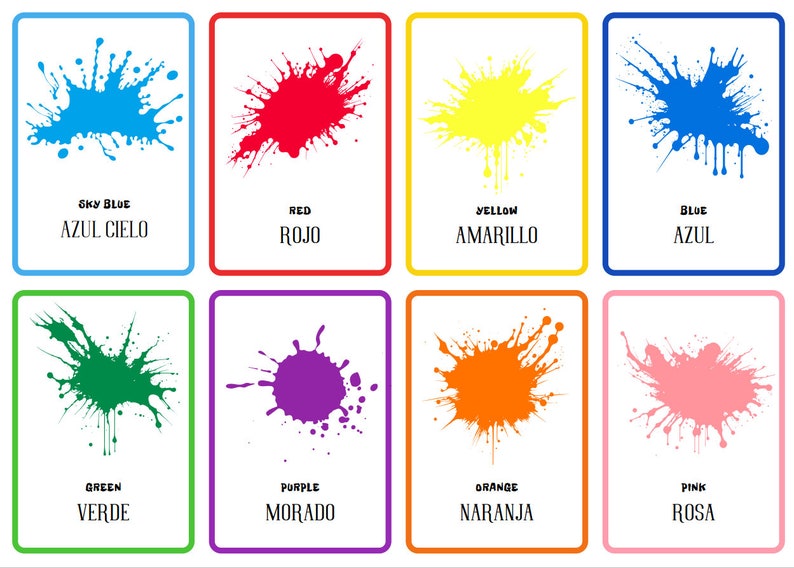 12 Bilingual Spanish English Color Flashcards, Colors in Spanish ...