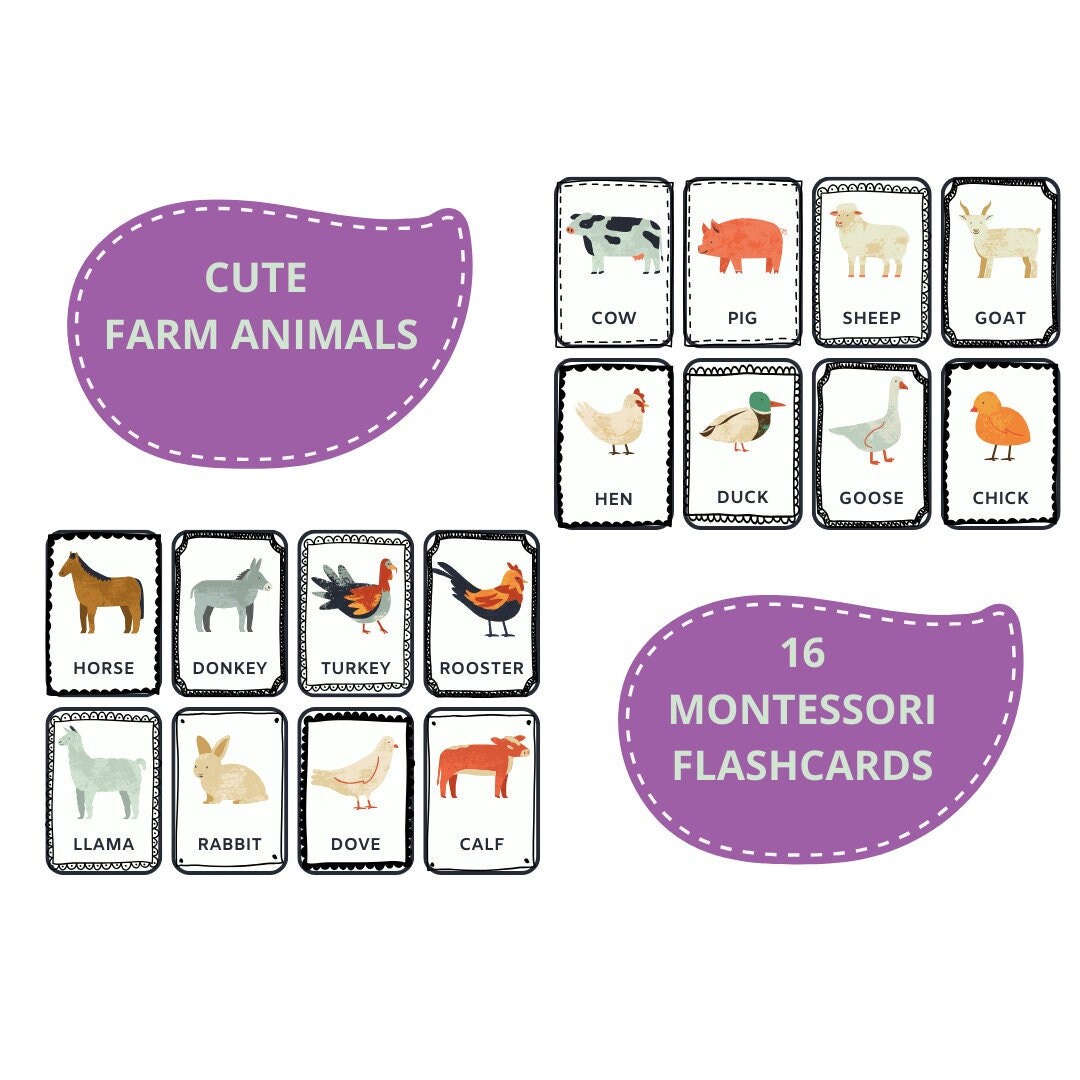 Farm Animals Nursery Flashcards Montessori Cards for Toddlers Animals ...