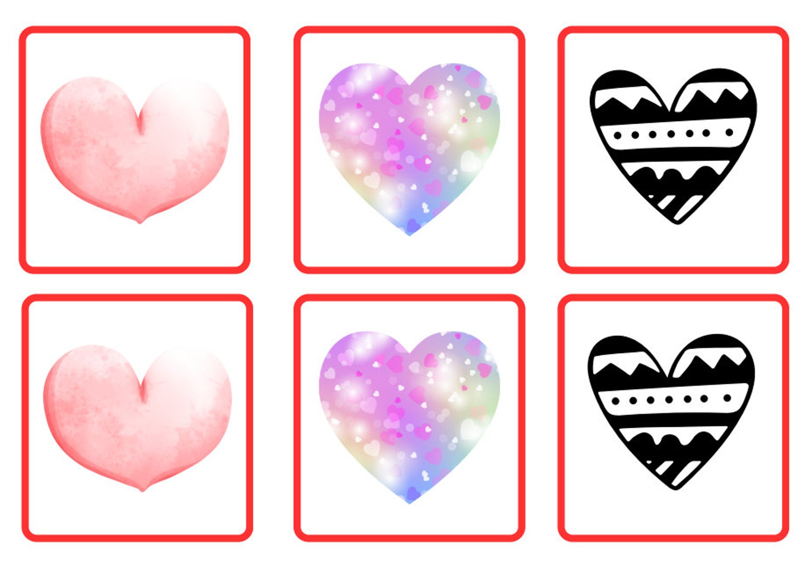 Valentine's Day Hearts Matching, Montessori Materials Printable ...