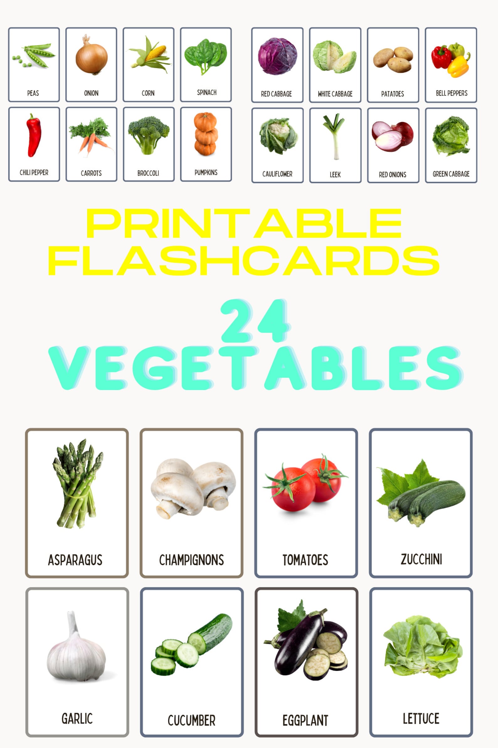 Vegetable Flashcards for Toddlers Montessori Cards Vegetables ...