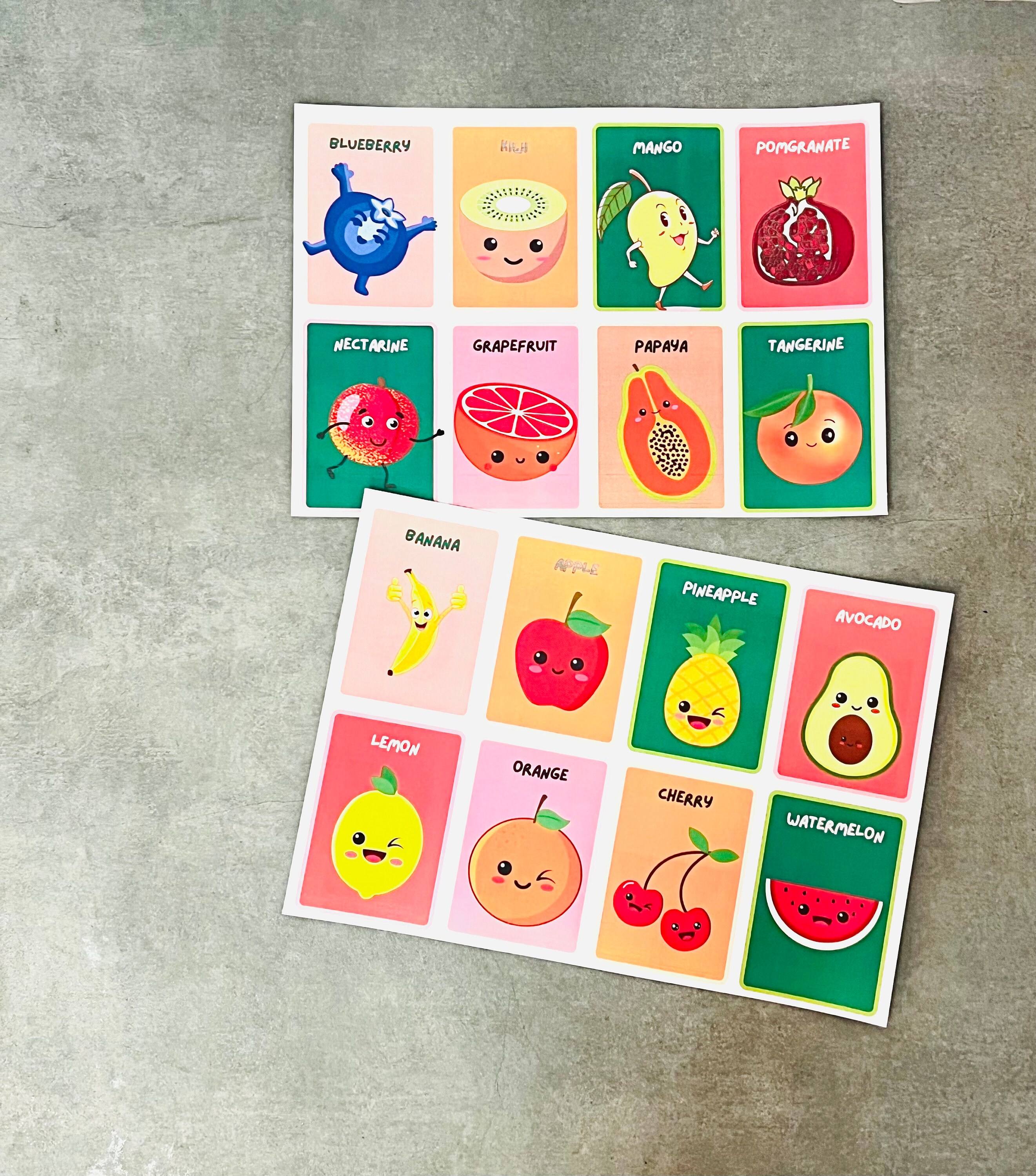 Fruits Flashcards Montessori Preschool Vocabulary Cards Funny Fruits ...