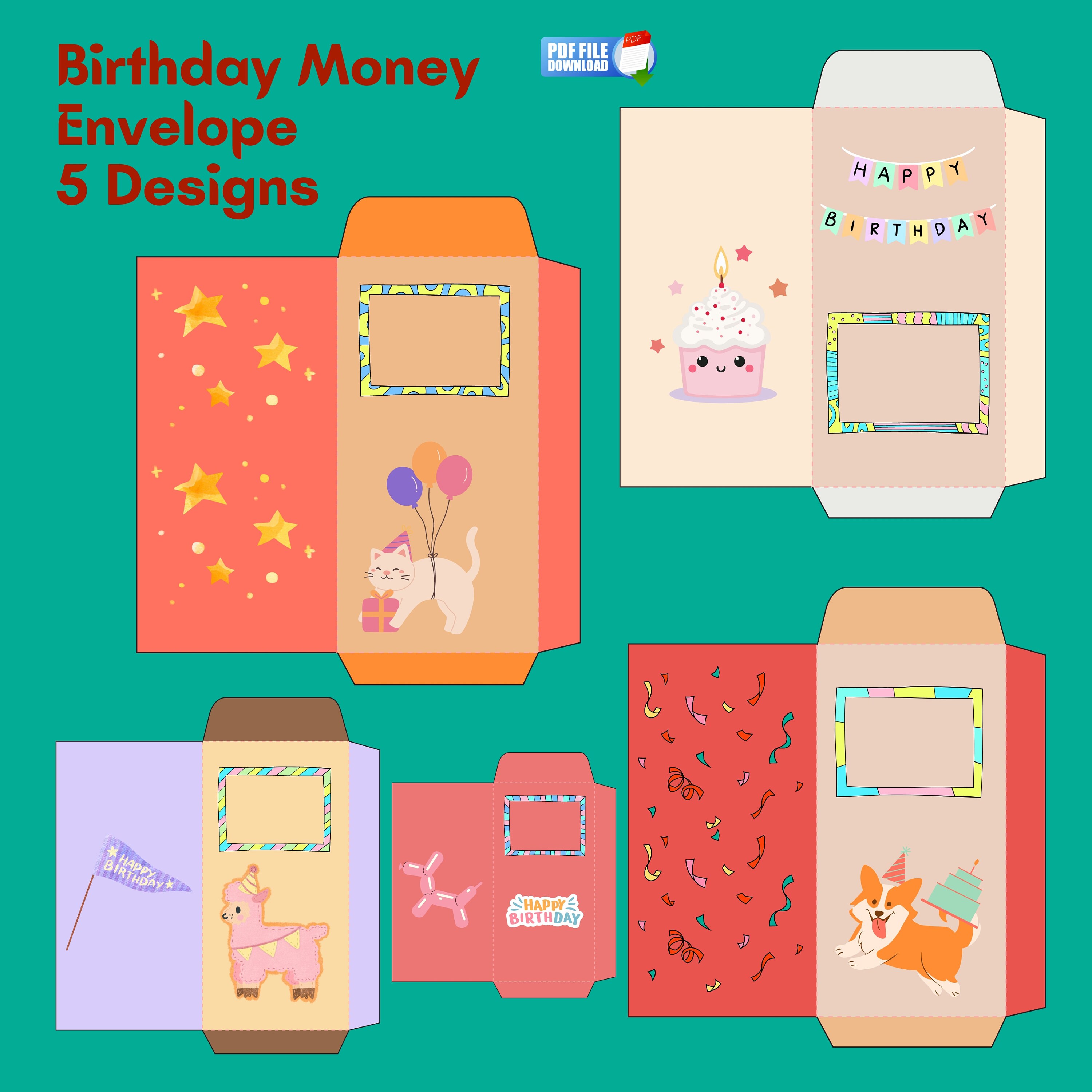 Birthday Money Envelope Printable 5 Designs Template, Birthday Gift ...