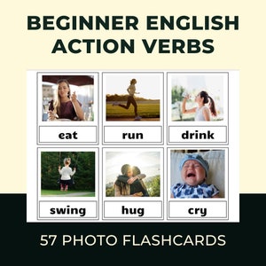 ACTION VERB Flash Cards, ESL Vocabulary Real Pictures, Parts of Speech ...