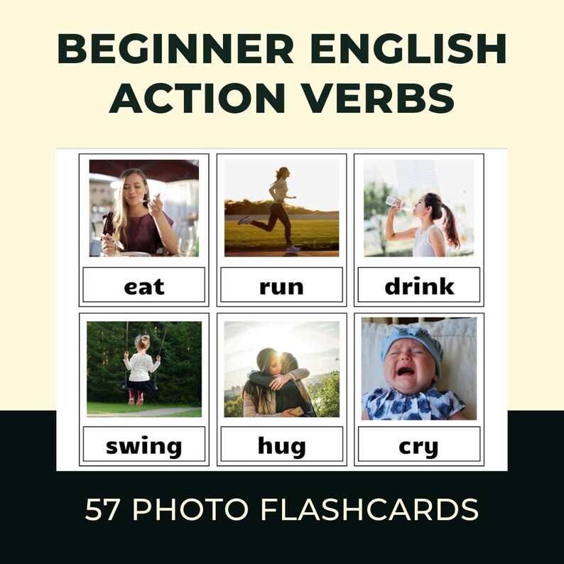 ACTION VERB Flash Cards, ESL Vocabulary Real Pictures, Parts of Speech ...