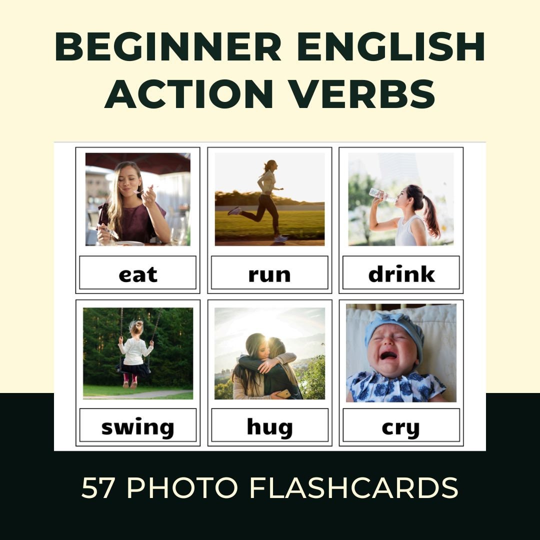 ACTION VERB Flash Cards, ESL Vocabulary Real Pictures, Parts of Speech ...
