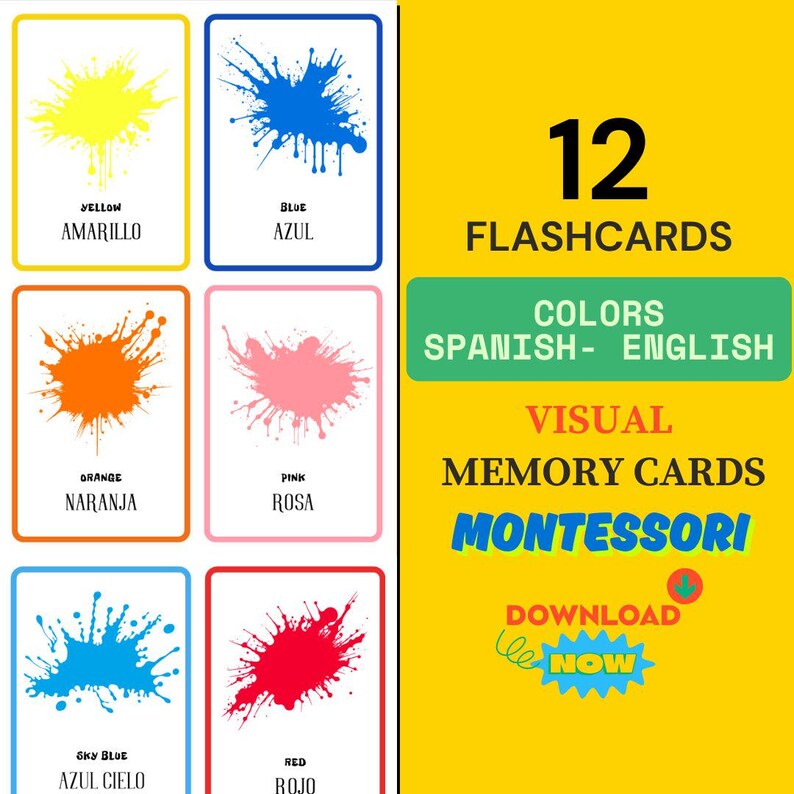 12 Bilingual Spanish English Color Flashcards, Colors in Spanish ...