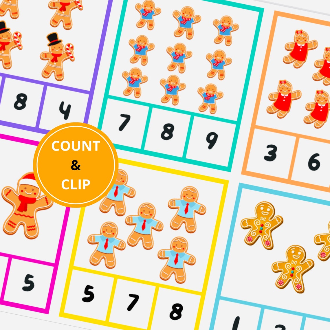 Count and Clip Cards, Christmas Cookies Count and Clip Cards Pdf, Count ...