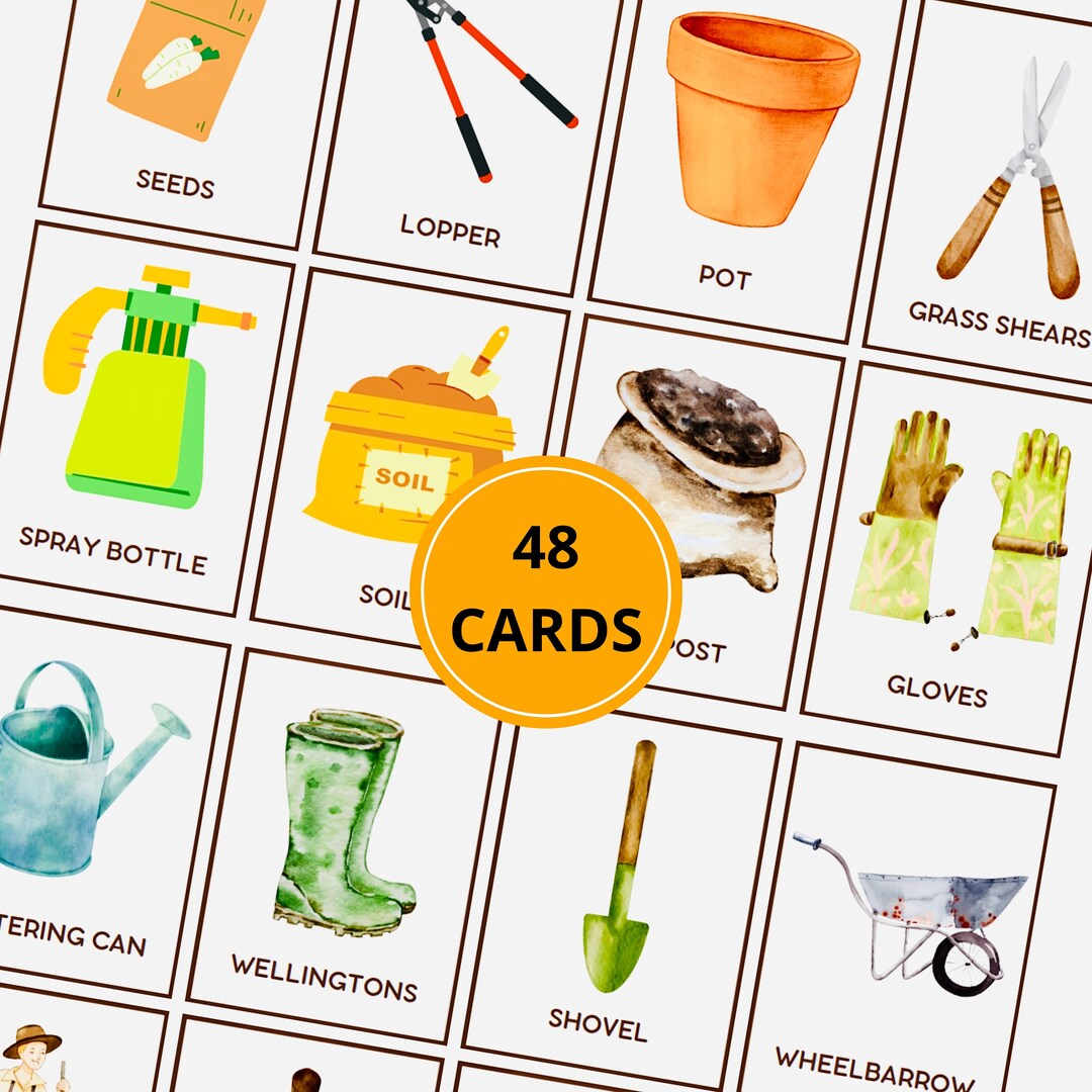 Garden Flashcards, Montessori Garden Cards, Gardening for Kids, Garden ...