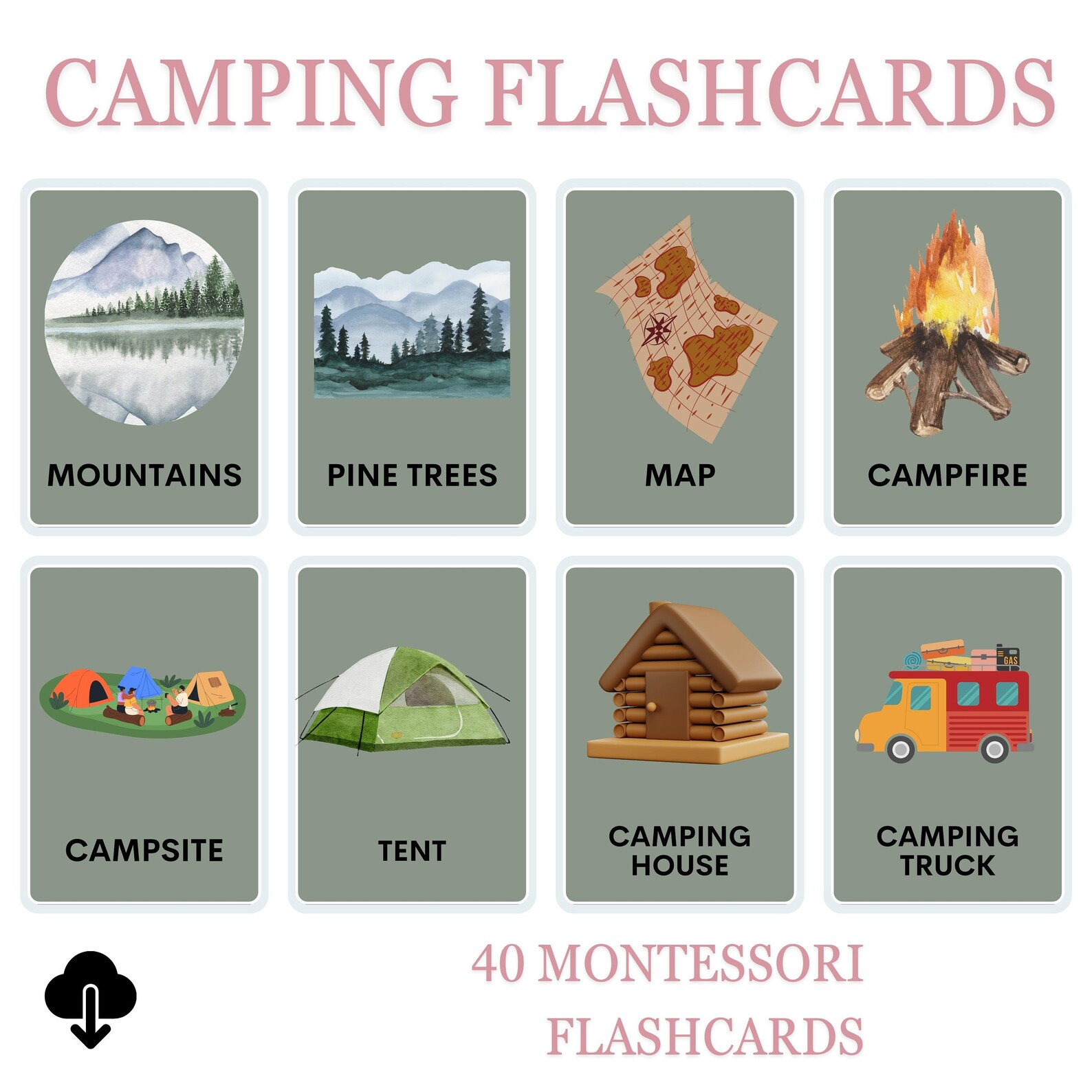 Camping Flash Cards, Outdoors Adventure, Montessori Cards (PDF/PNG). - Etsy