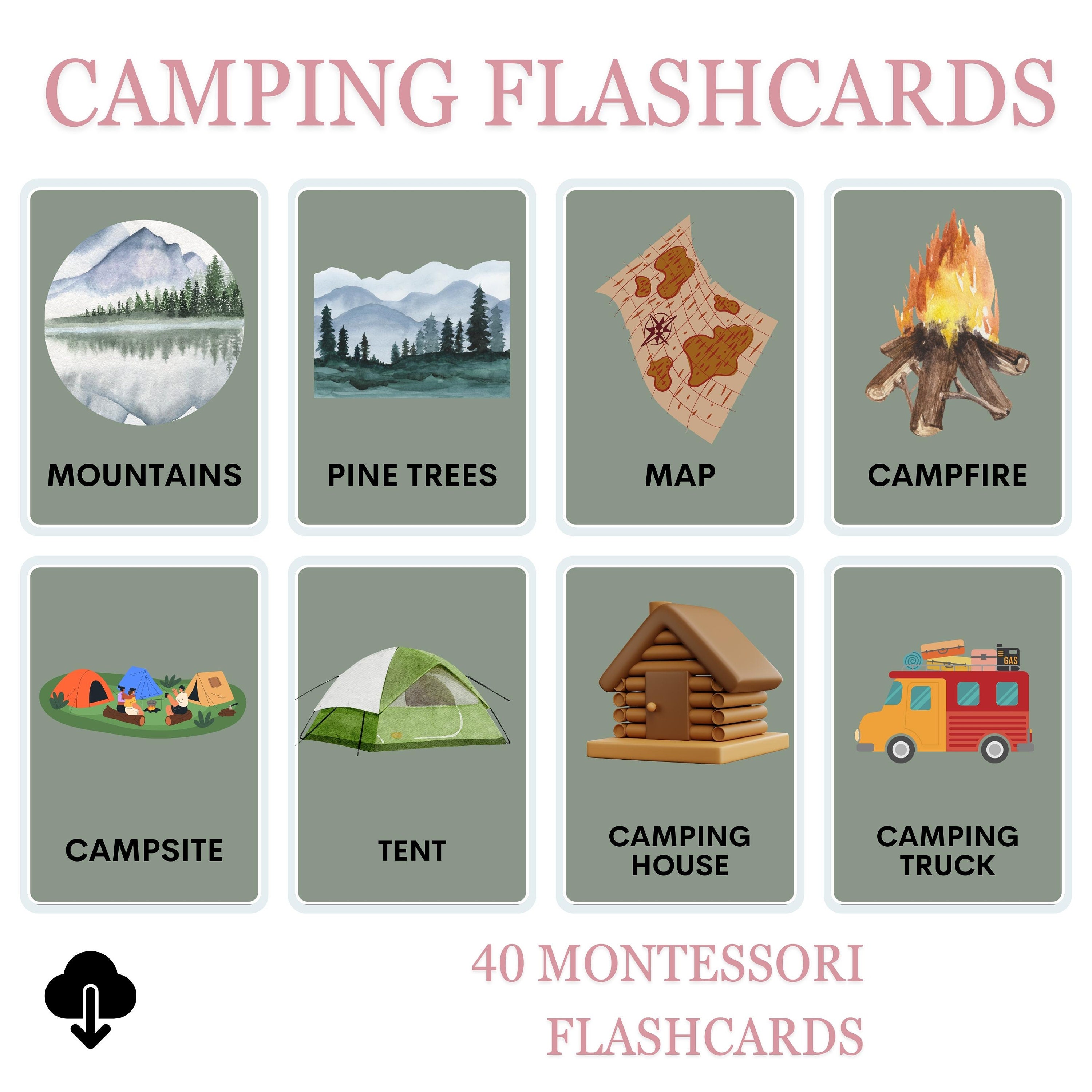 Camping Flash Cards Outdoors Adventure Toddler Visual Cards Vocabulary ...