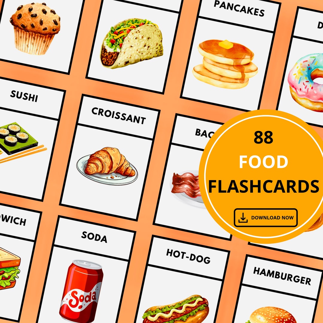 88 FOOD Flashcards 3 Part Nomenclature Cards for Homeschool and ESOL ...