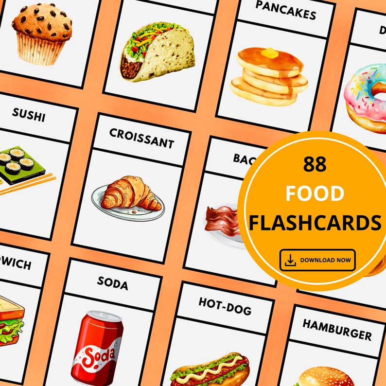 88 FOOD Flashcards 3 Part Nomenclature Cards for Homeschool and ESOL ...