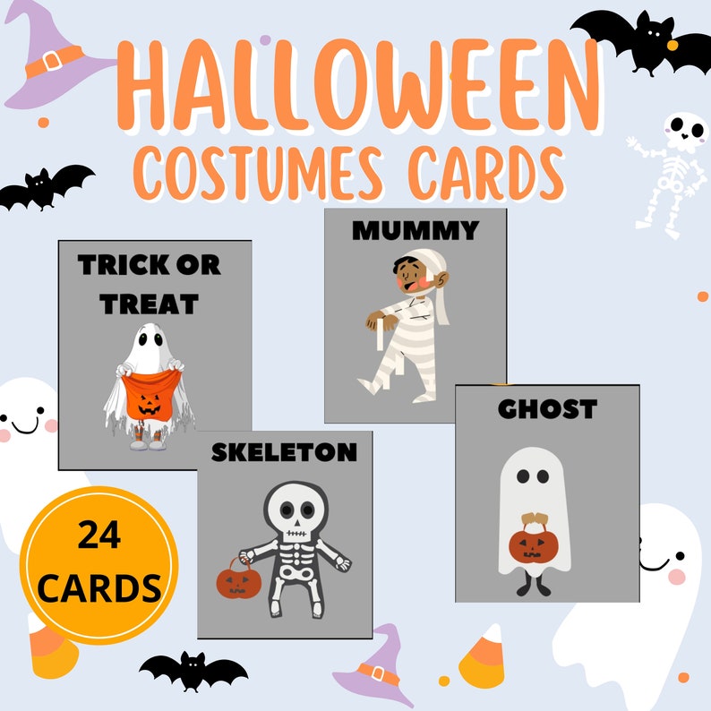 Printable Halloween Costume Flashcards, Pre-k Learning (PDF). - Etsy