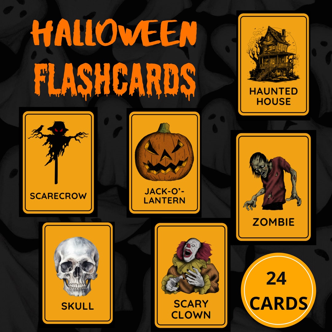24 Spooky Halloween Flashcards for Kids (printable PDF). - Etsy