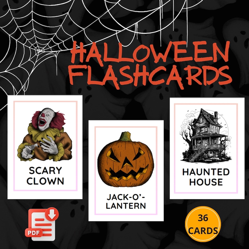 36 Printable Spooky Halloween Flashcards for Kids Halloween Flashcards ...