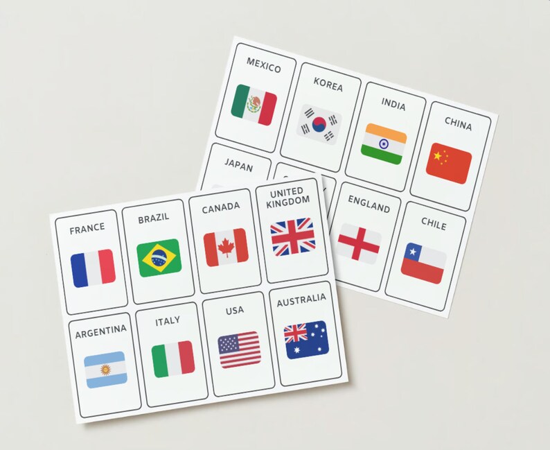 120 Flags Flashcards + Game Match the Flag to Continent Montessori ...