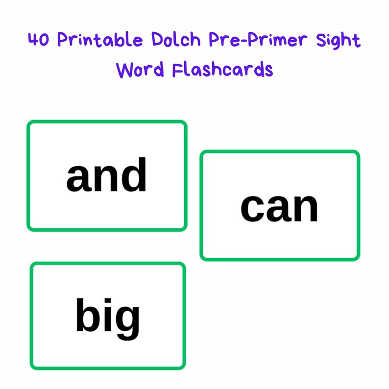 Dolch Sight Words Flashcards, Pre-k Learning (printable PDF) - Etsy