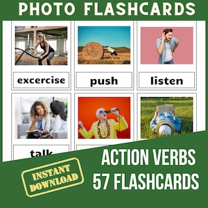 ACTION VERB Flash Cards, ESL Vocabulary Real Pictures, Parts of Speech ...