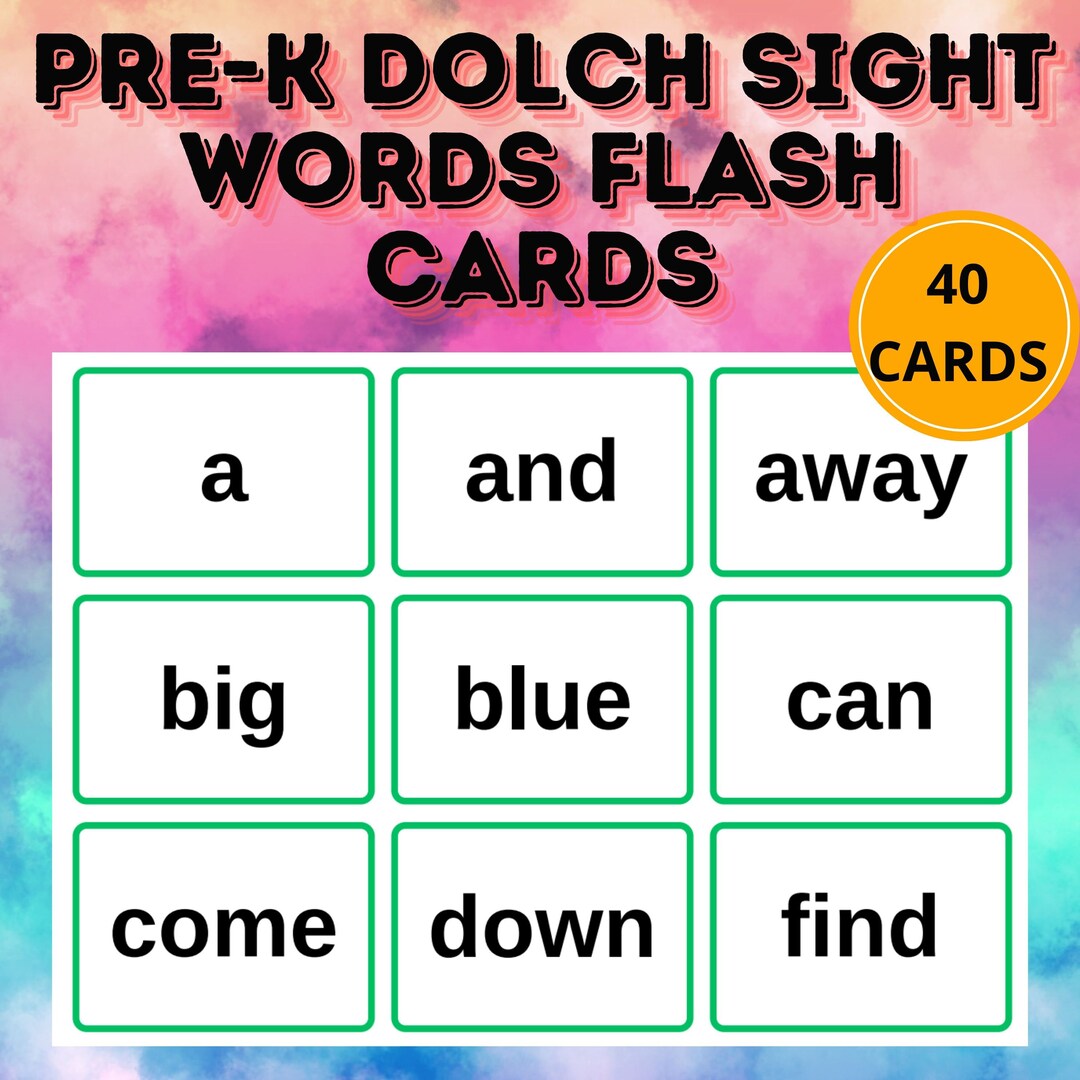 Dolch Sight Words Flashcards, Pre-k Learning (printable PDF) - Etsy UK