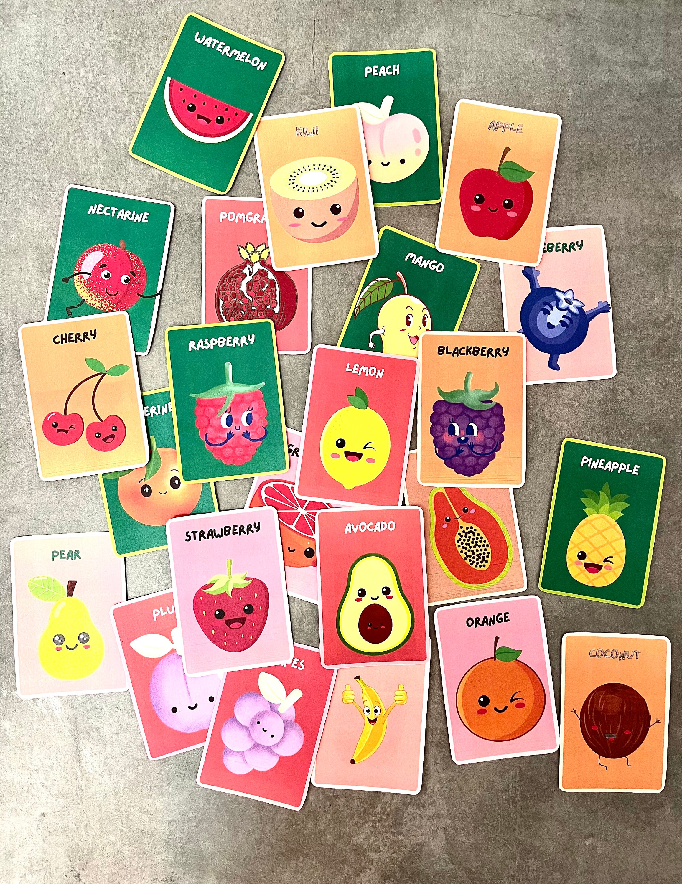 Fruits Flashcards Montessori Preschool Vocabulary Cards Funny Fruits ...