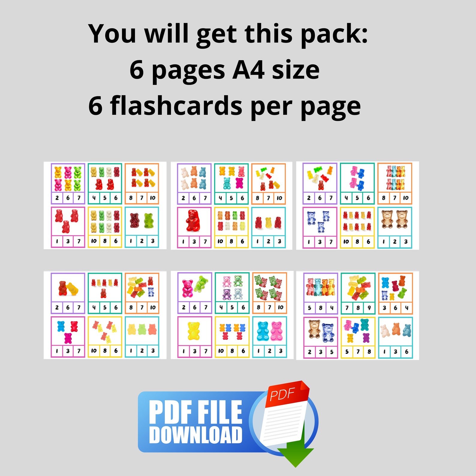 Count and Clip Gummy Bears Number Recognition Cards, Math Games Clip ...