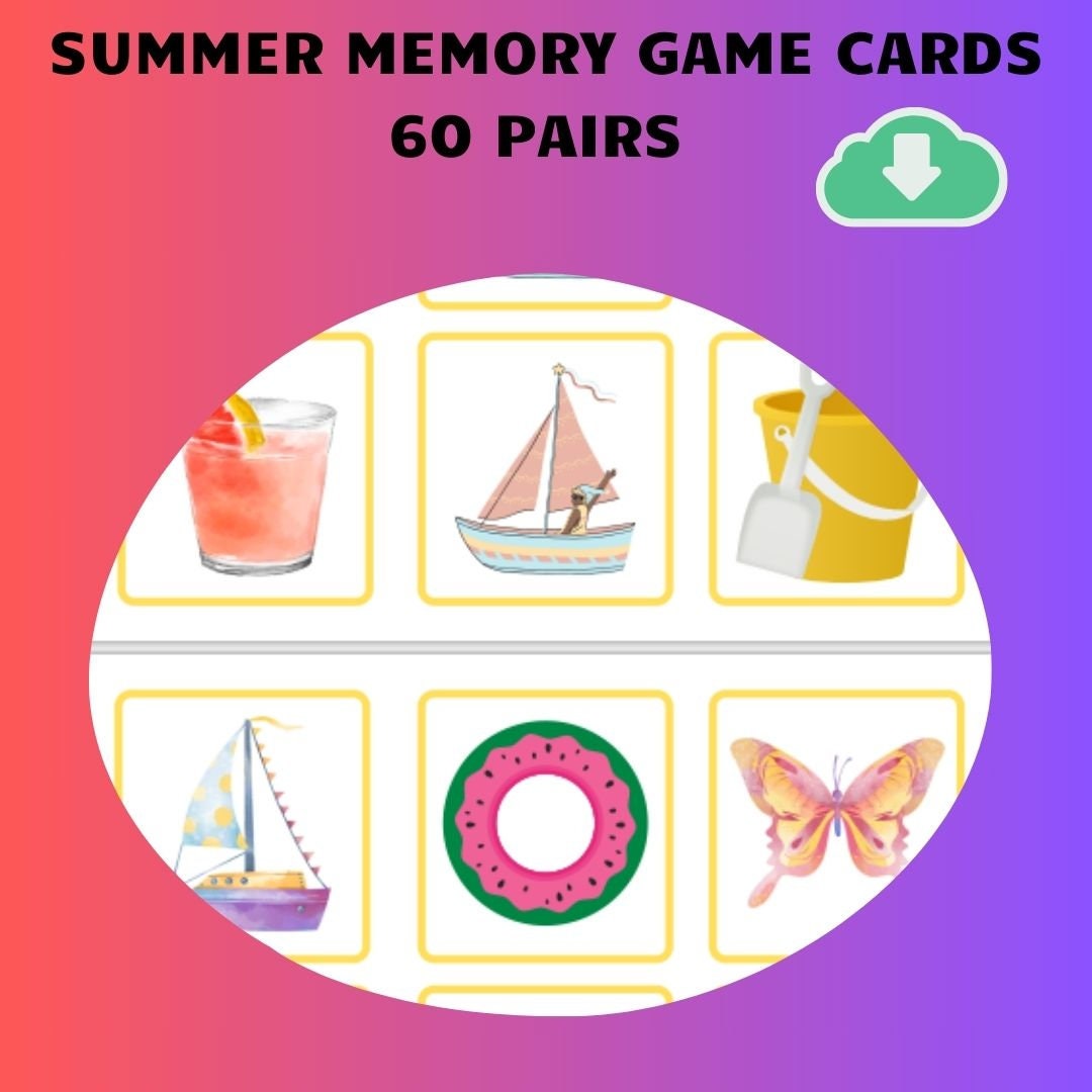 Summer Memory Game Cards for Quality Family Time, Memo Cards 60 Pairs ...