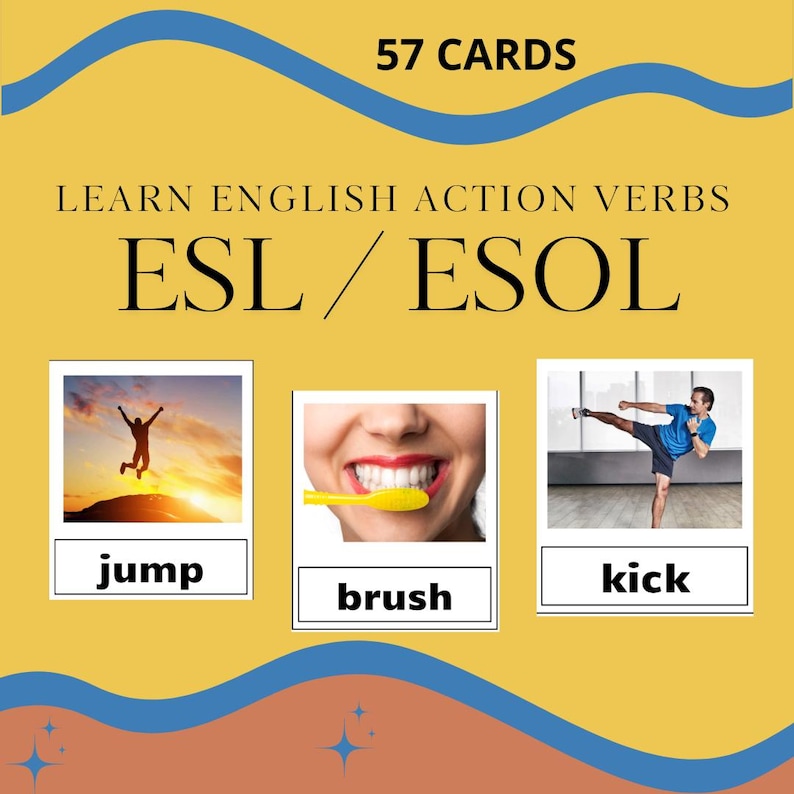 ACTION VERB Flash Cards, ESL Vocabulary Real Pictures, Parts of Speech ...