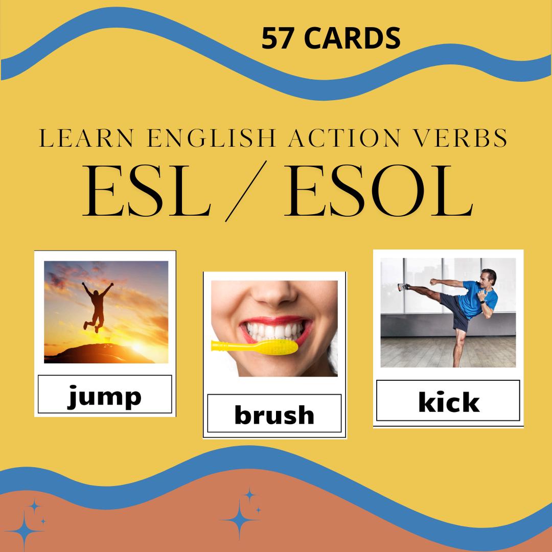 ACTION VERB Flash Cards, ESL Vocabulary Real Pictures, Parts of Speech ...