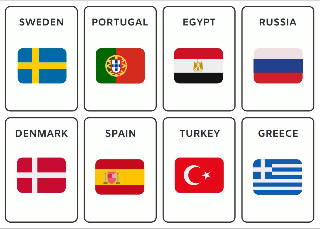 120 Flags Flashcards Game Match the Flag to Continent Montessori ...