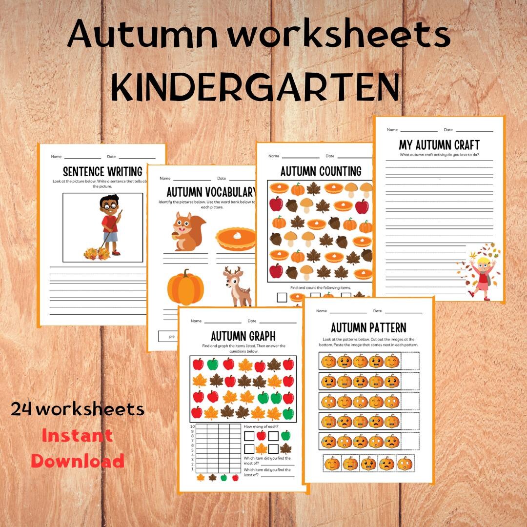 Autumn Worksheets Kindergarten, Fall Study Pack, Autumn Activity for ...