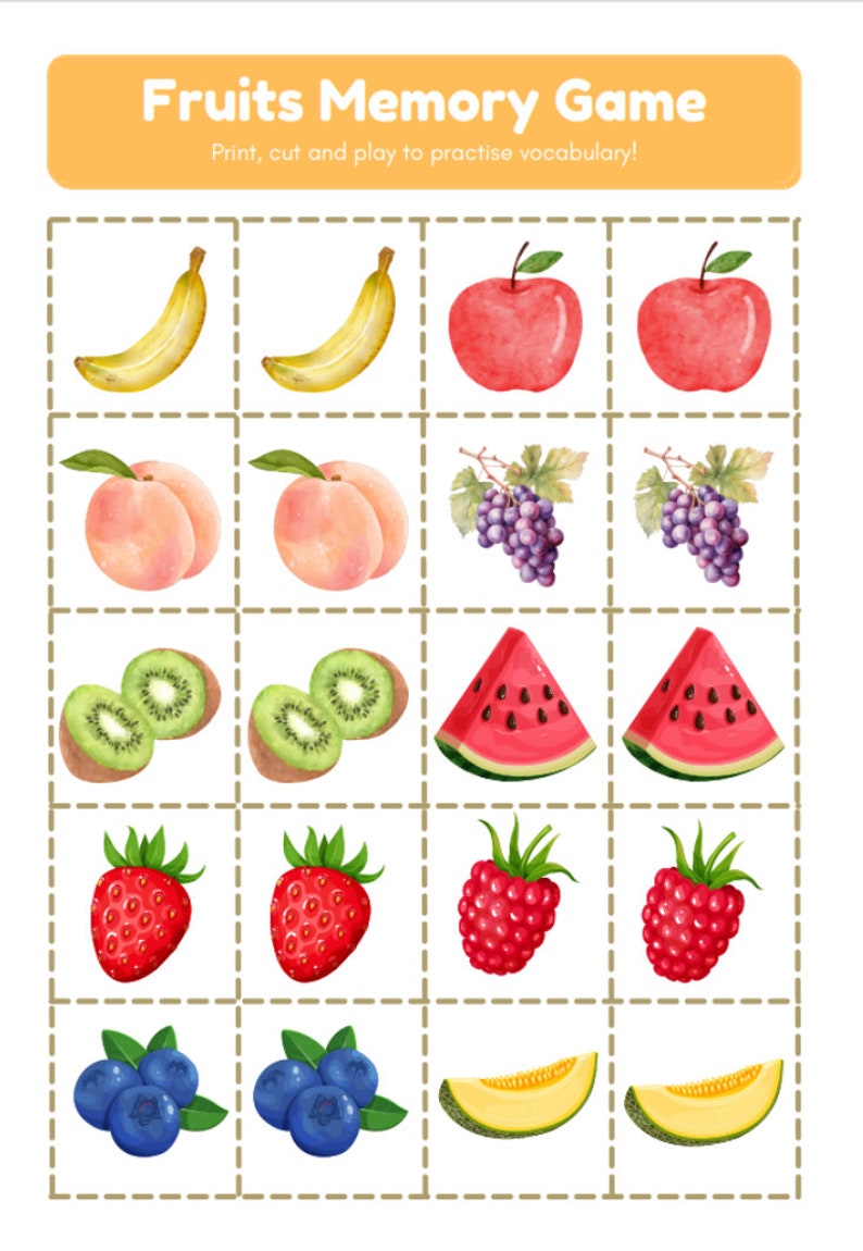 Fruits Printable Memory Game Pre-school Printable Game - Etsy