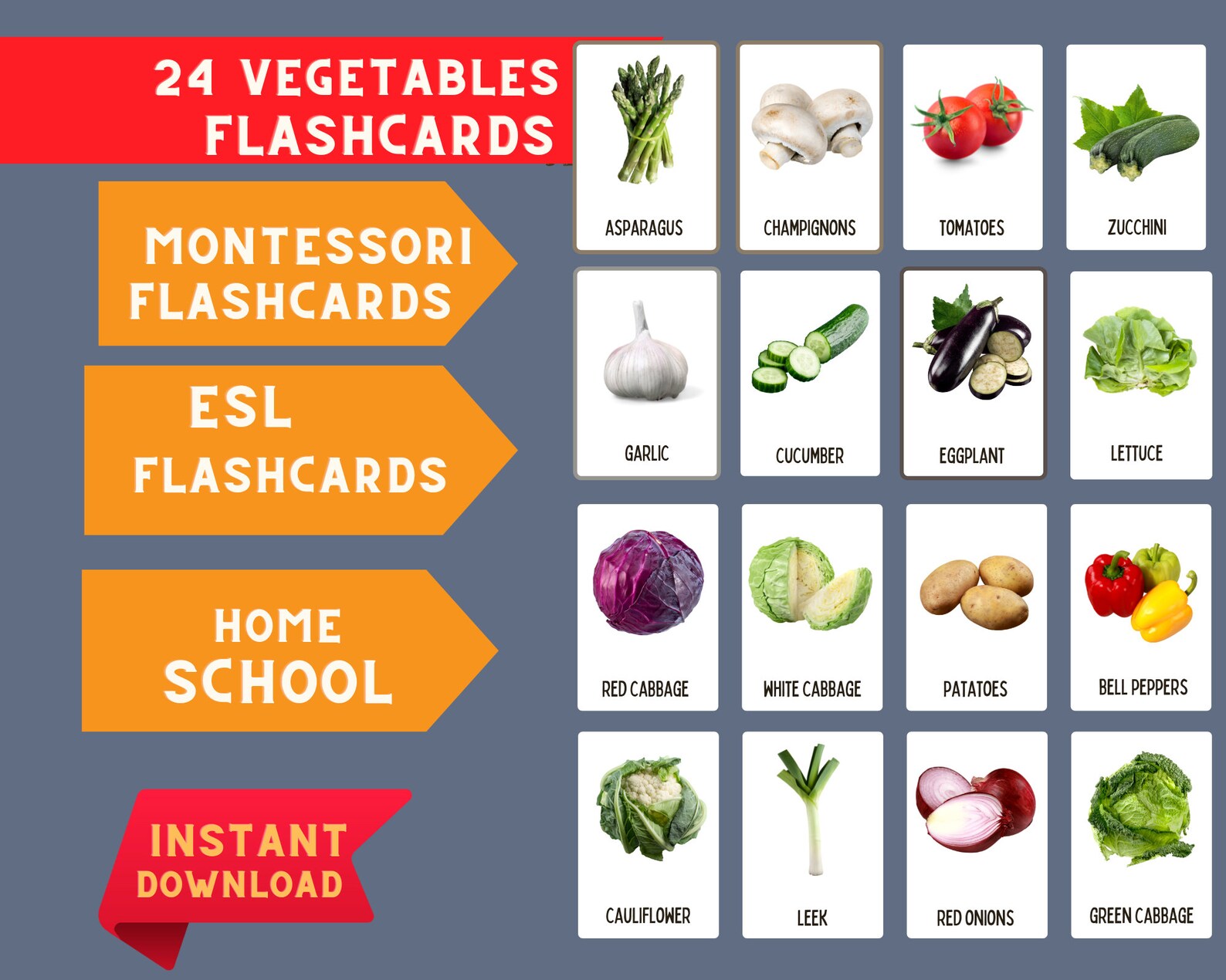 Vegetable Flashcards for Toddlers Montessori Cards Vegetables ...