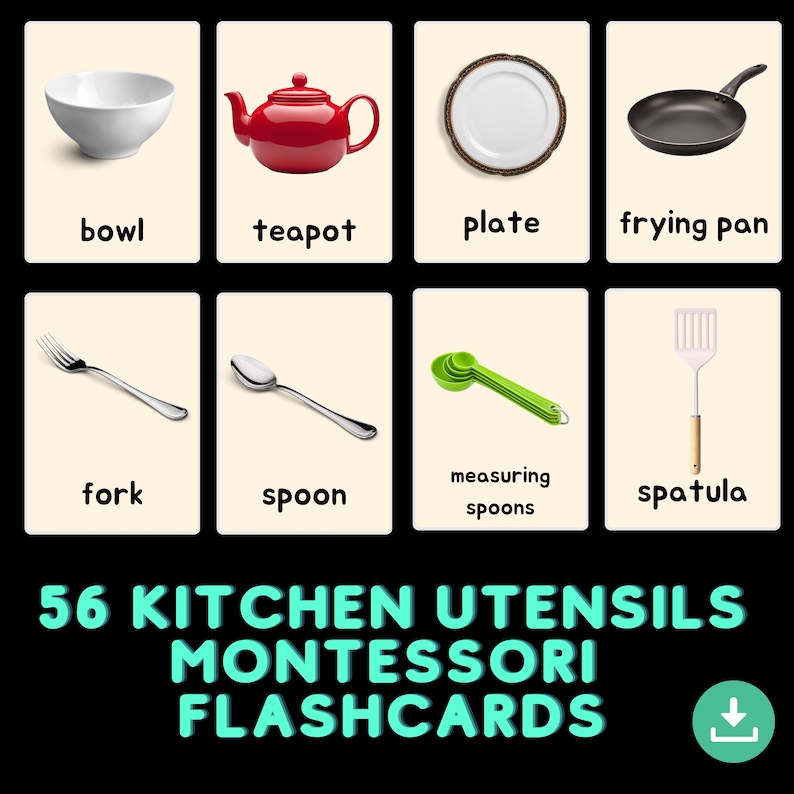 Kitchen Flashcards Real Pictures Montessori Flashcards Toddlers ...