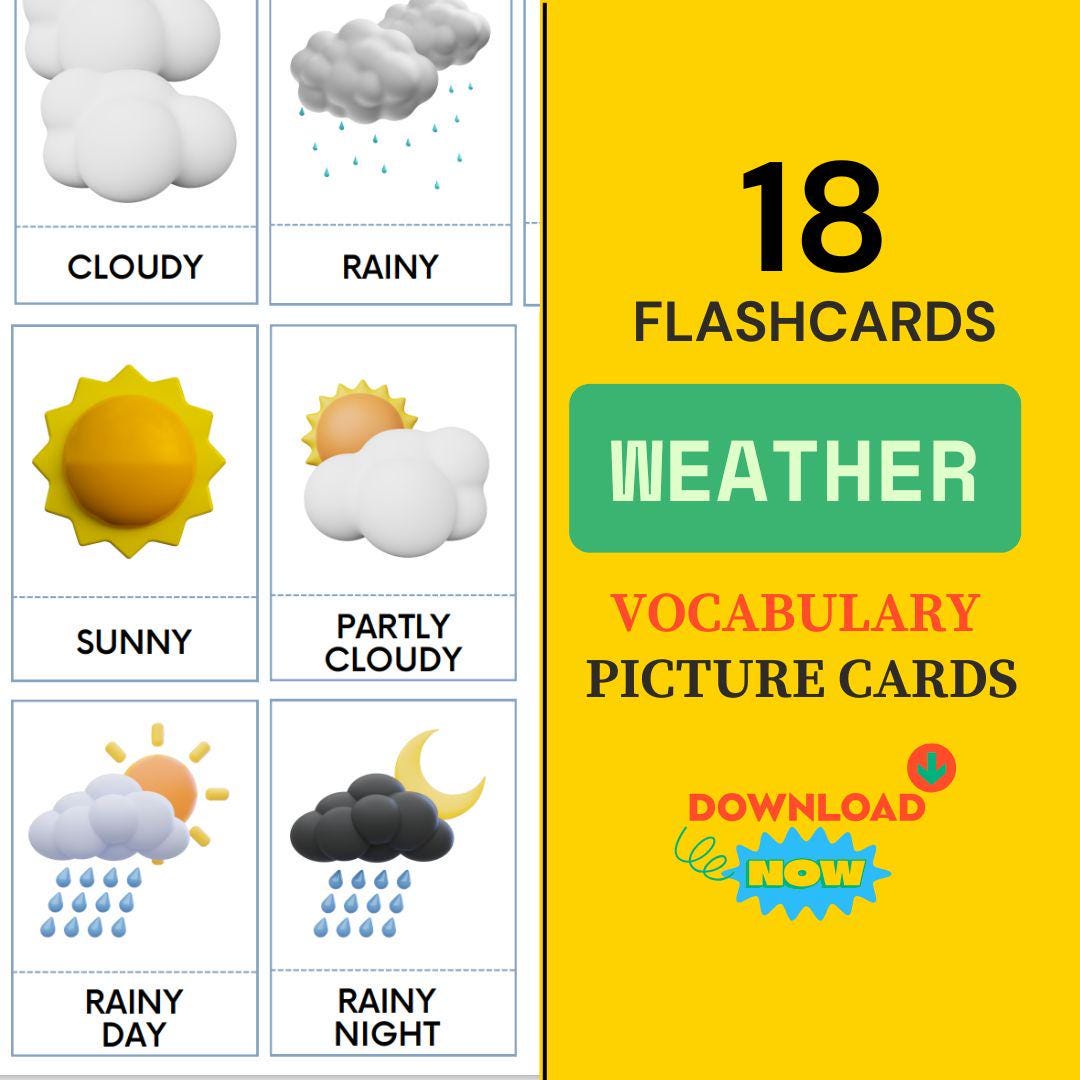18 Weather Cards Montessori Flashcards Pre-school Cards Educational ...