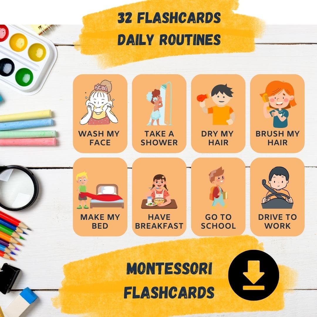 32 Printable Daily Routines Flashcards for Kids Montessori Flashcards ...