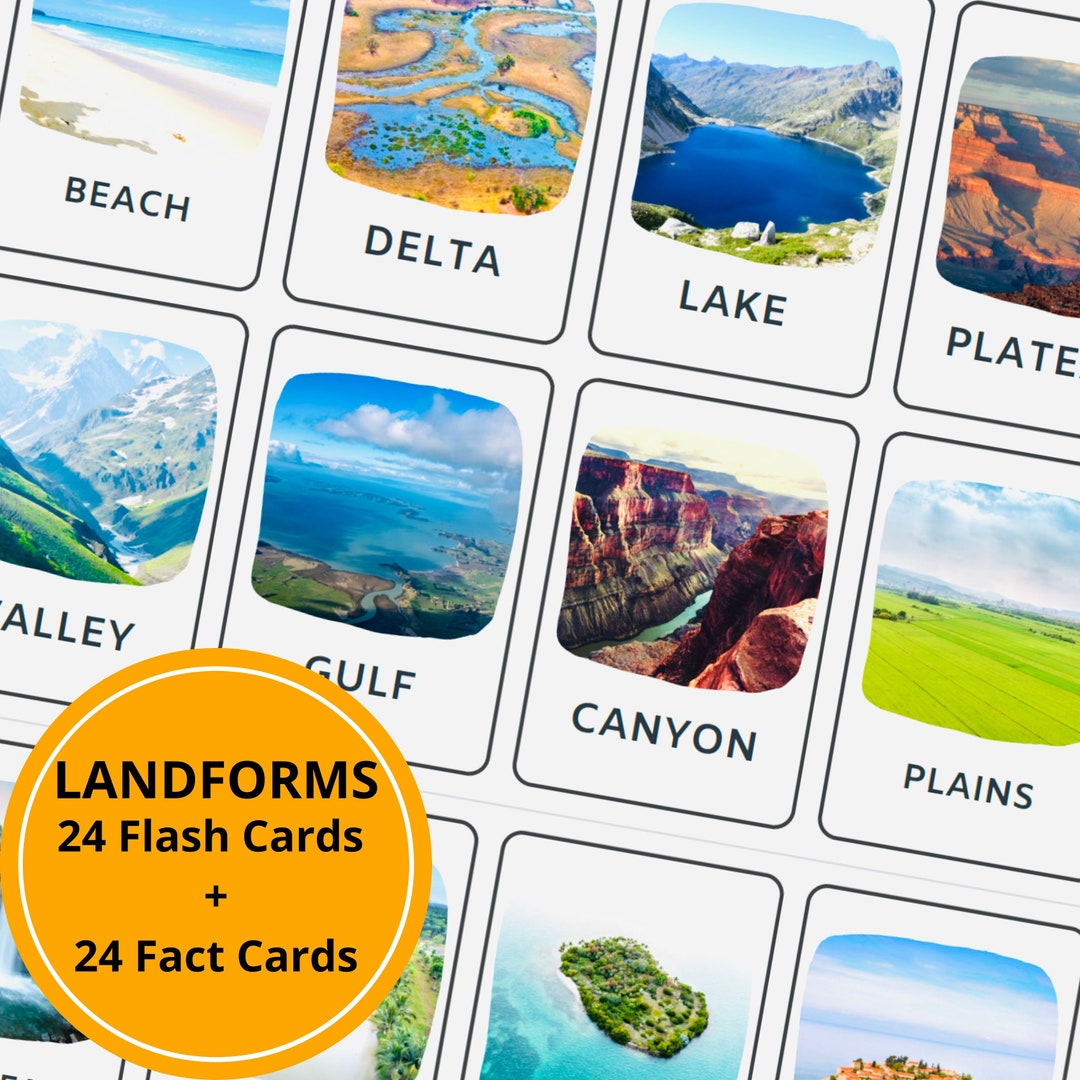 Landform Cards Motessori, Land and Water Forms Montessori Geography ...