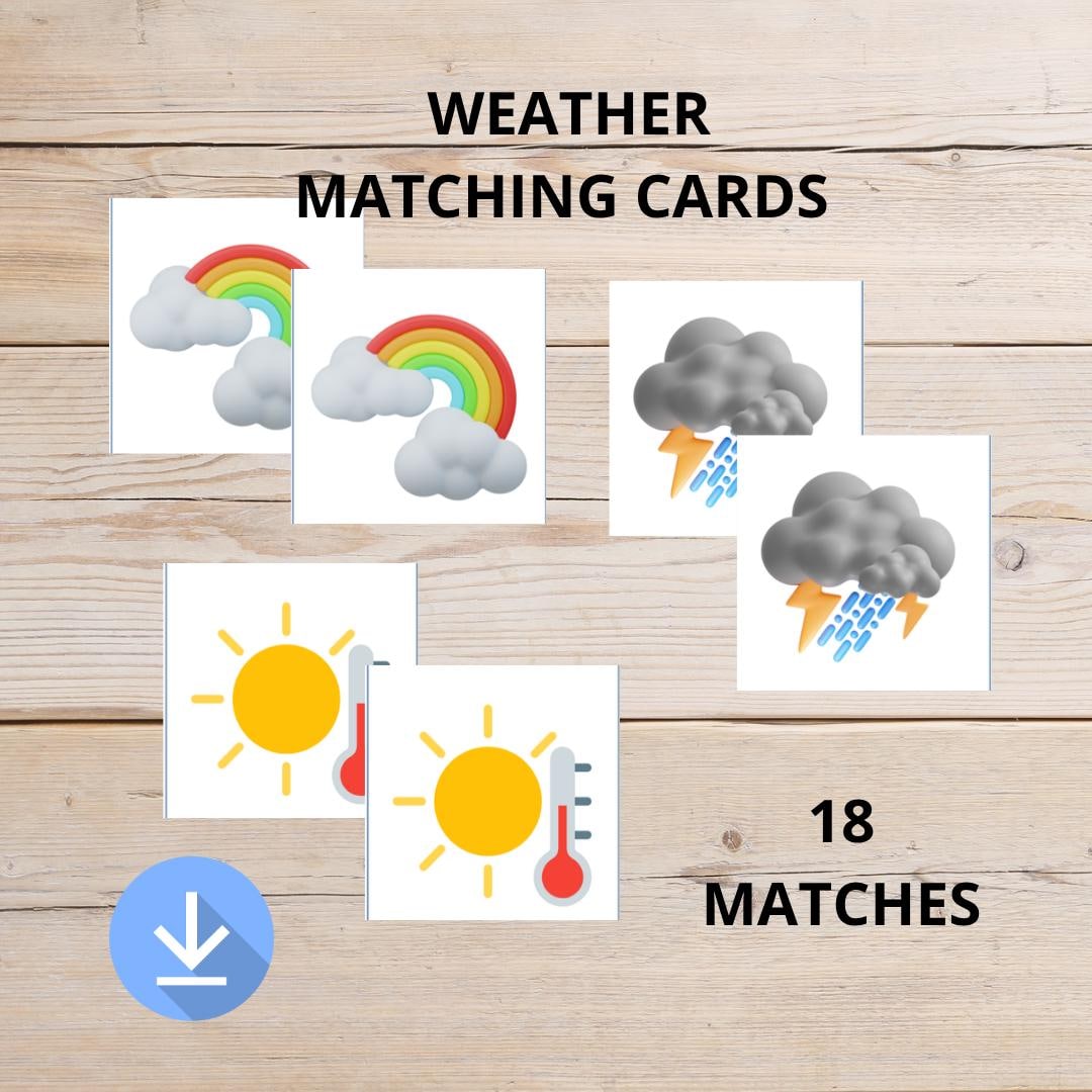 Weather Matching Game, Preschool Printable Activity (PDF/PNG). - Etsy