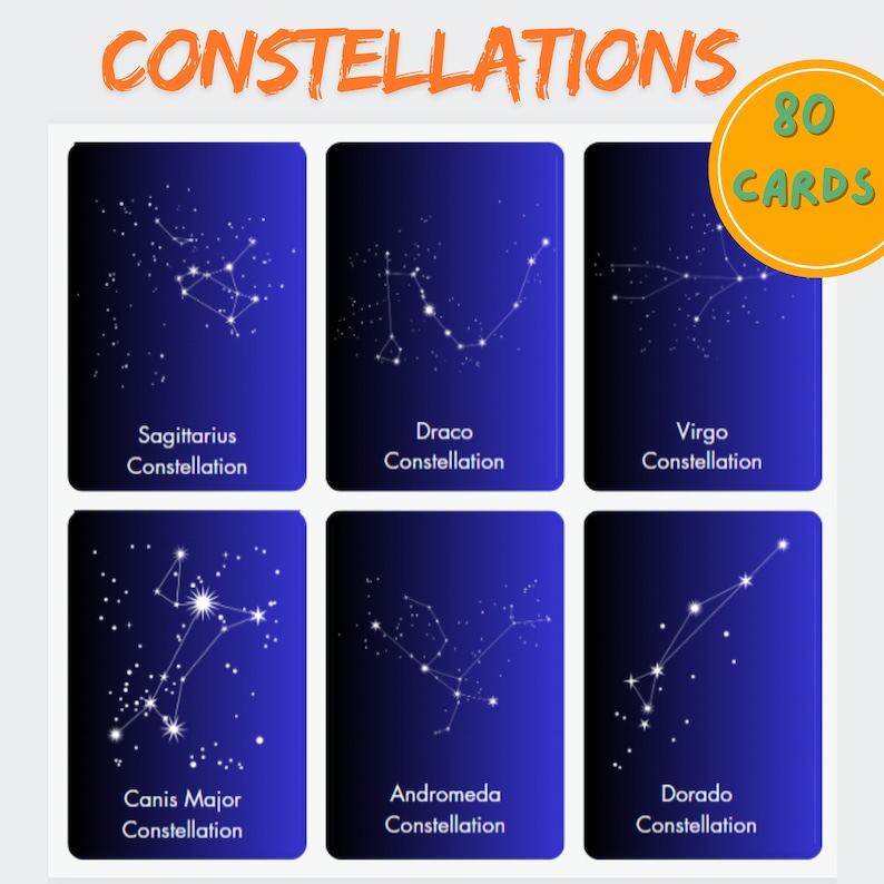 Star Gazing Cards, Constellations Flashcards, Montessori Science ...