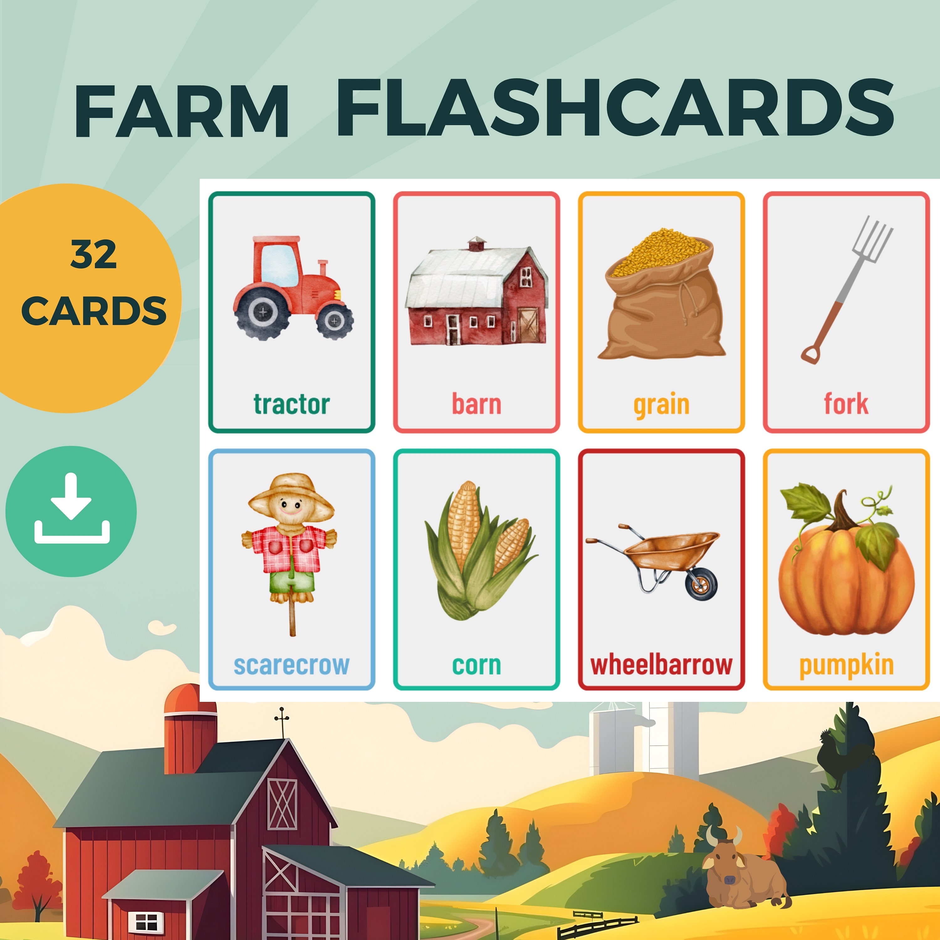 Farm Flash Cards on the Farm for Kids Farm Tools Farm Animals Farm Life ...