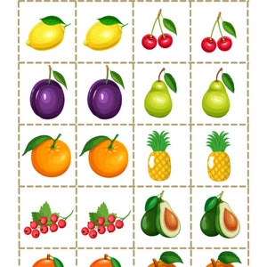 Fruits Printable Memory Game Pre-school Printable Game Homeschool ...