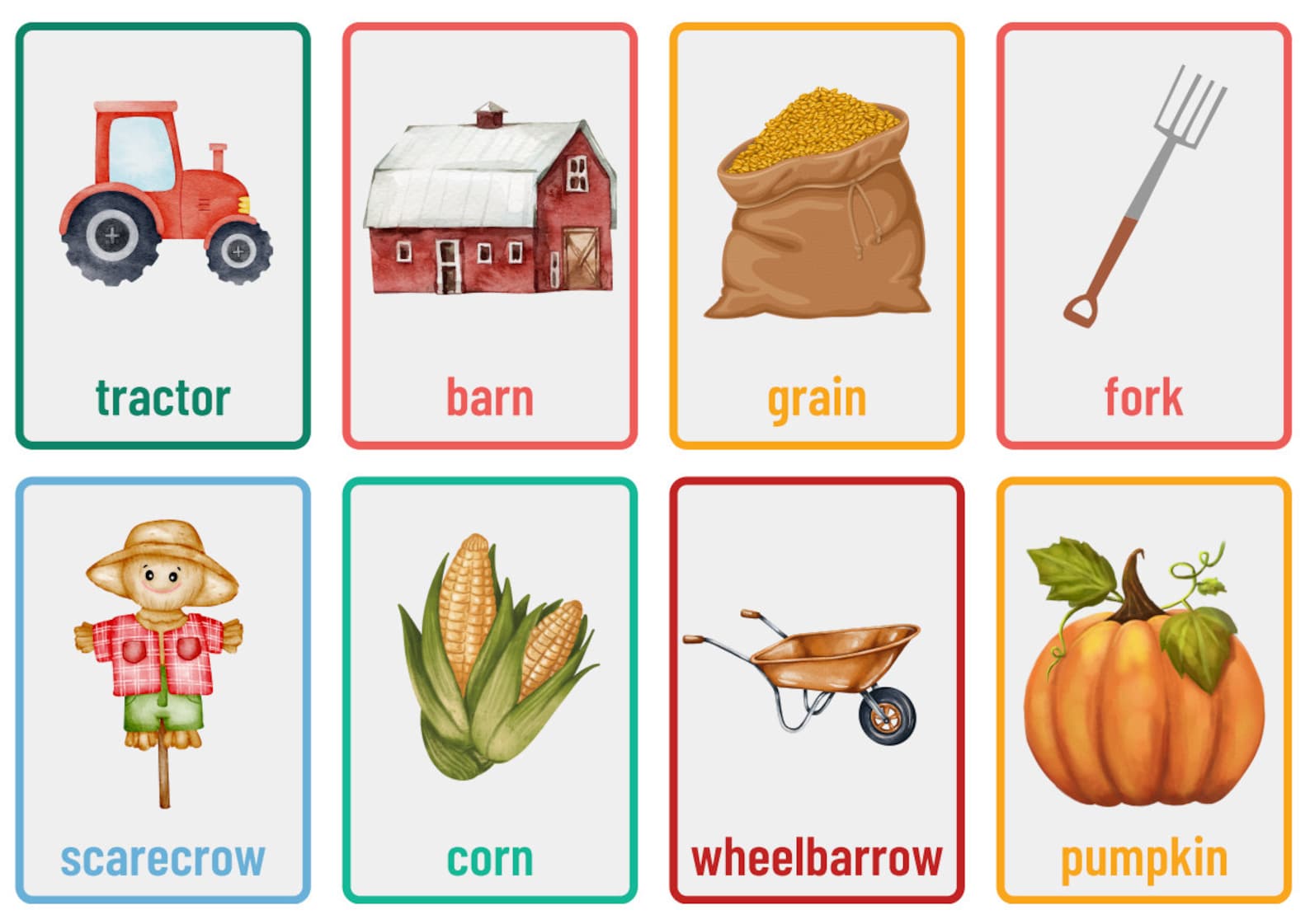Farm Flash Cards on the Farm for Kids Farm Tools Farm - Etsy