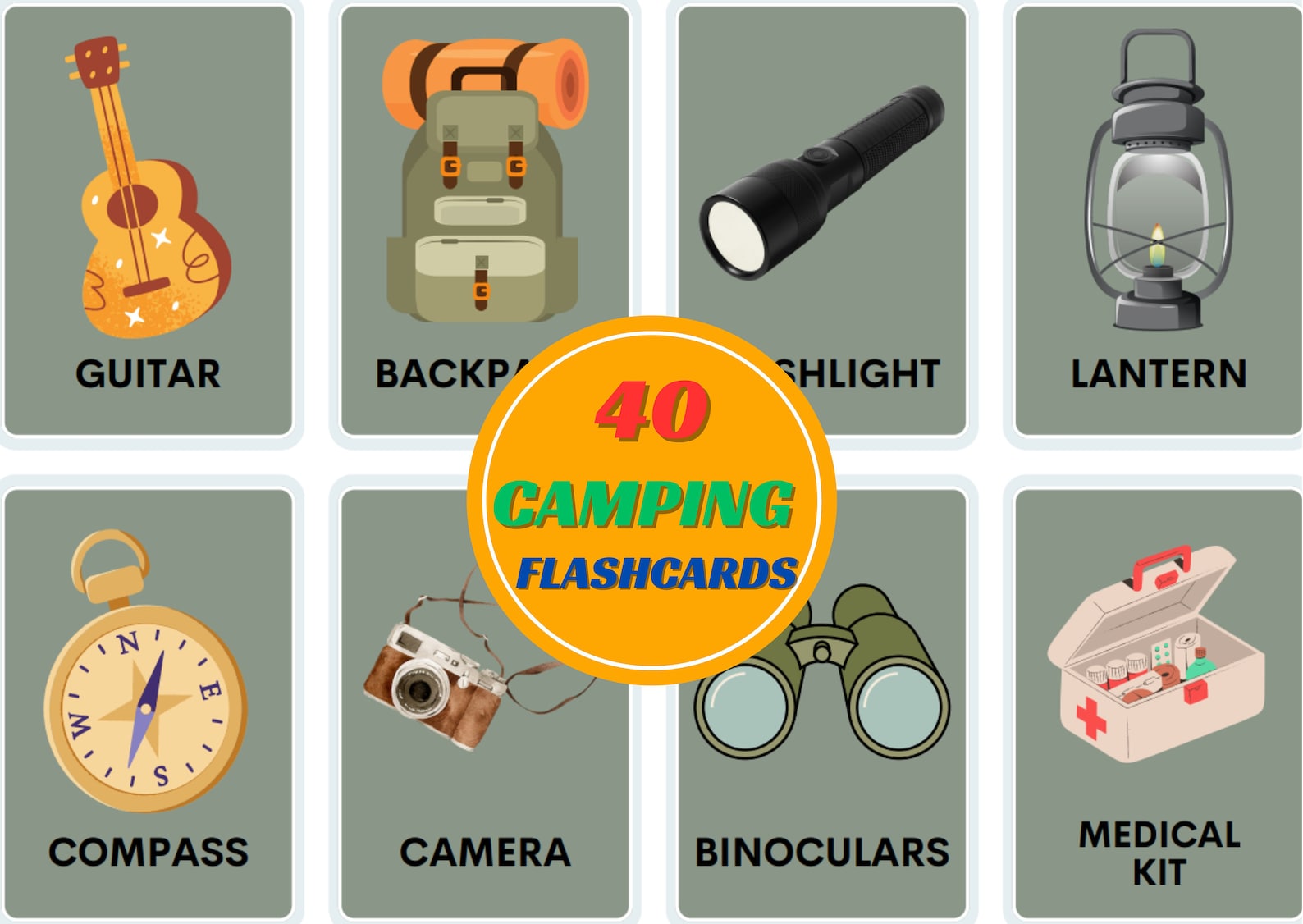 Camping Flash Cards, Outdoors Adventure, Montessori Cards (PDF/PNG). - Etsy