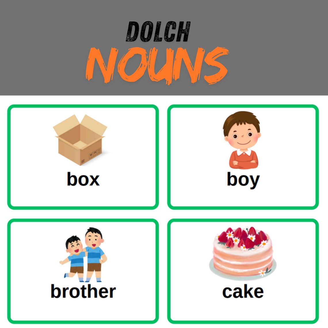 Dolch Noun Sight Words Flashcards With Pictures (PDF) - Etsy