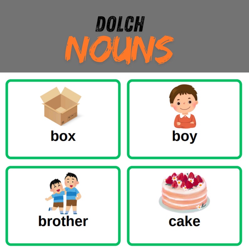 Dolch Noun Sight Words Flashcards With Pictures (PDF) - Etsy