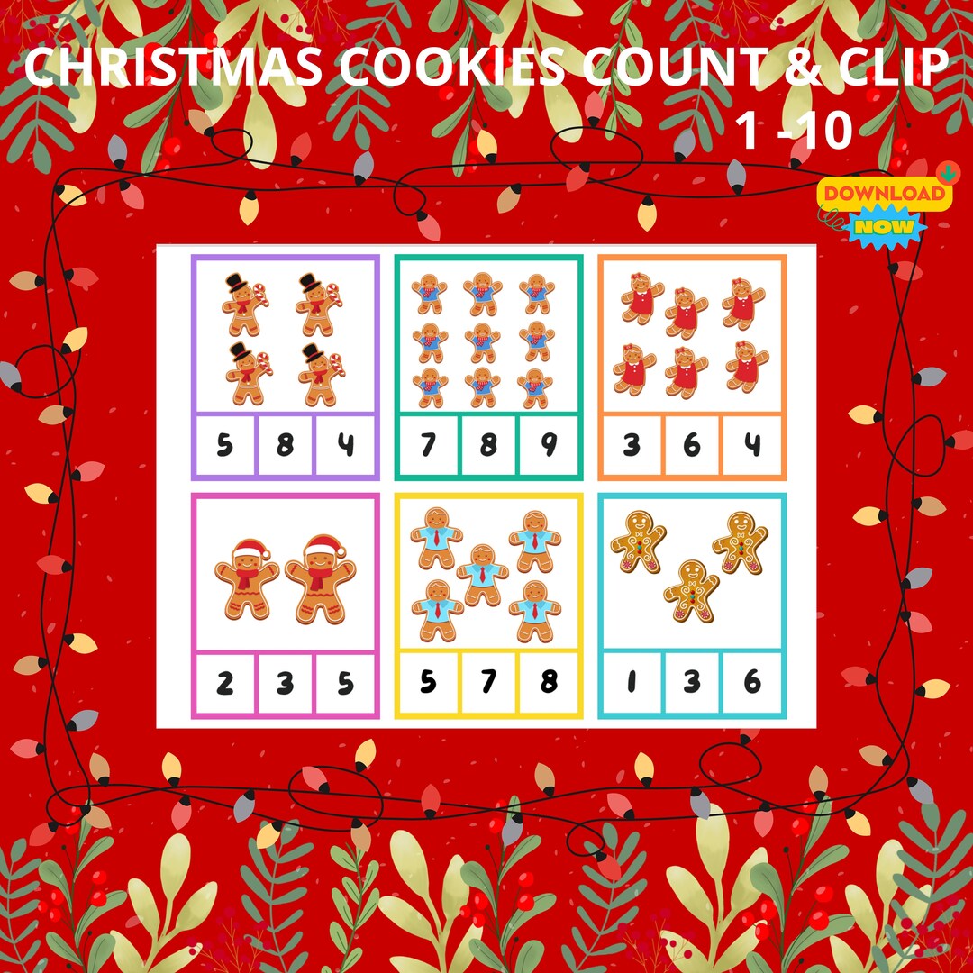 Count and Clip Cards Christmas Cookies Count and Clip Cards - Etsy