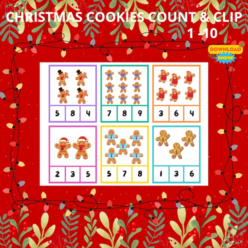 Count and Clip Cards, Christmas Cookies Count and Clip Cards Pdf, Count ...