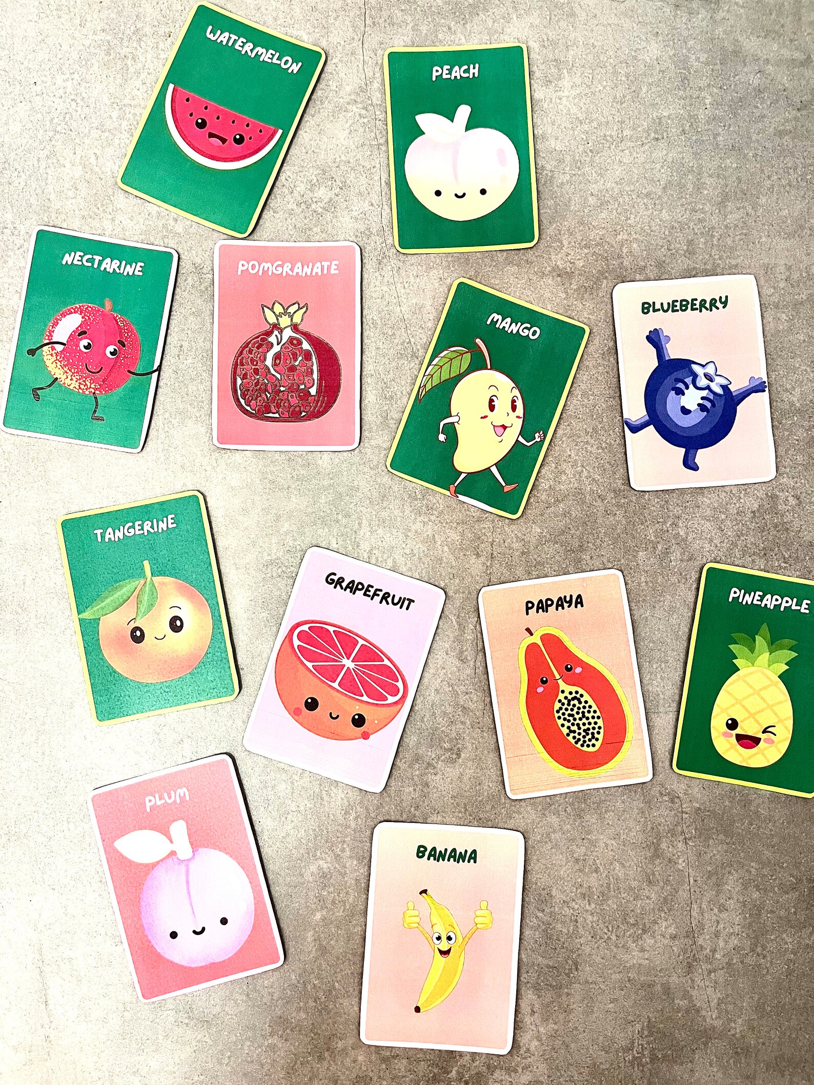 Fruits Flashcards Montessori Preschool Vocabulary Cards Funny Fruits ...
