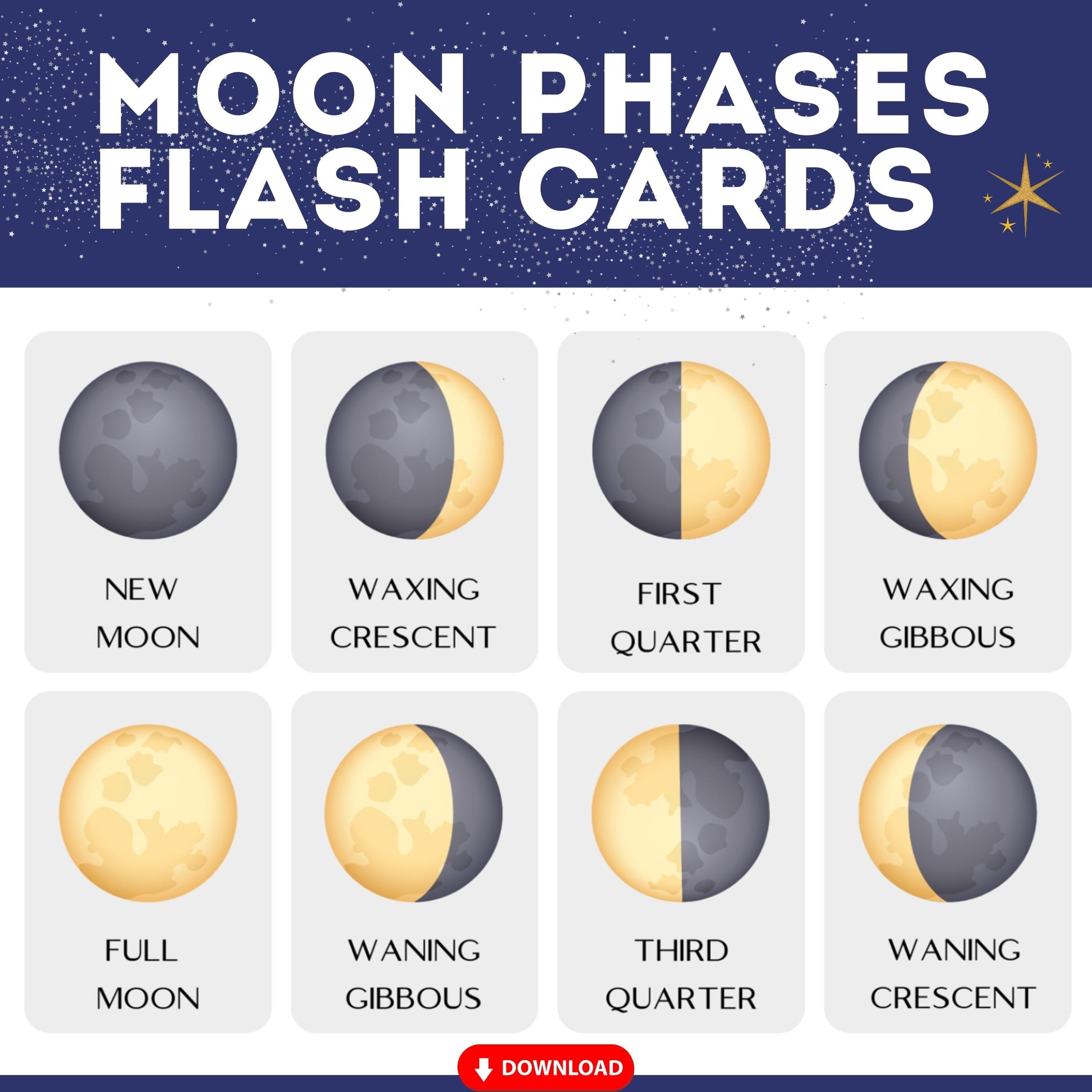 Phases of the Moon Science Flashcards Moon Flashcards Moon Phases Cards ...